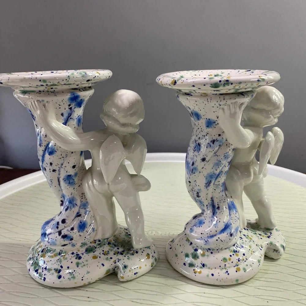 Accents | Atlantic Mold 2 Ceramic Cherub Angel Candle Holder Set ...